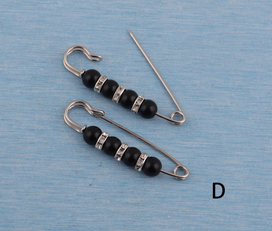 Beaded Safety Pin Brooch: Gold or Silver Shawl & Scarf Pin - 55mm - Etsy