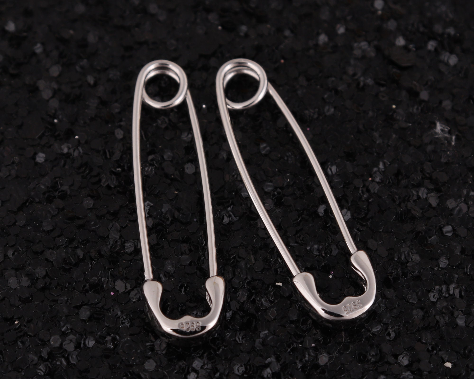 S925 Silver Safety Pin Earrings30mm Length Sterling Silver | Etsy