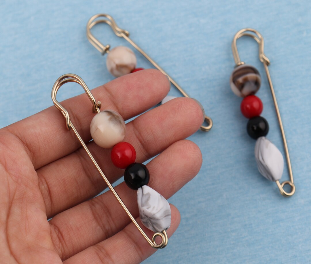 2-4-10pcs Beads Safety Pins,15*73mm Brooch Safety Pins With Colorful ...