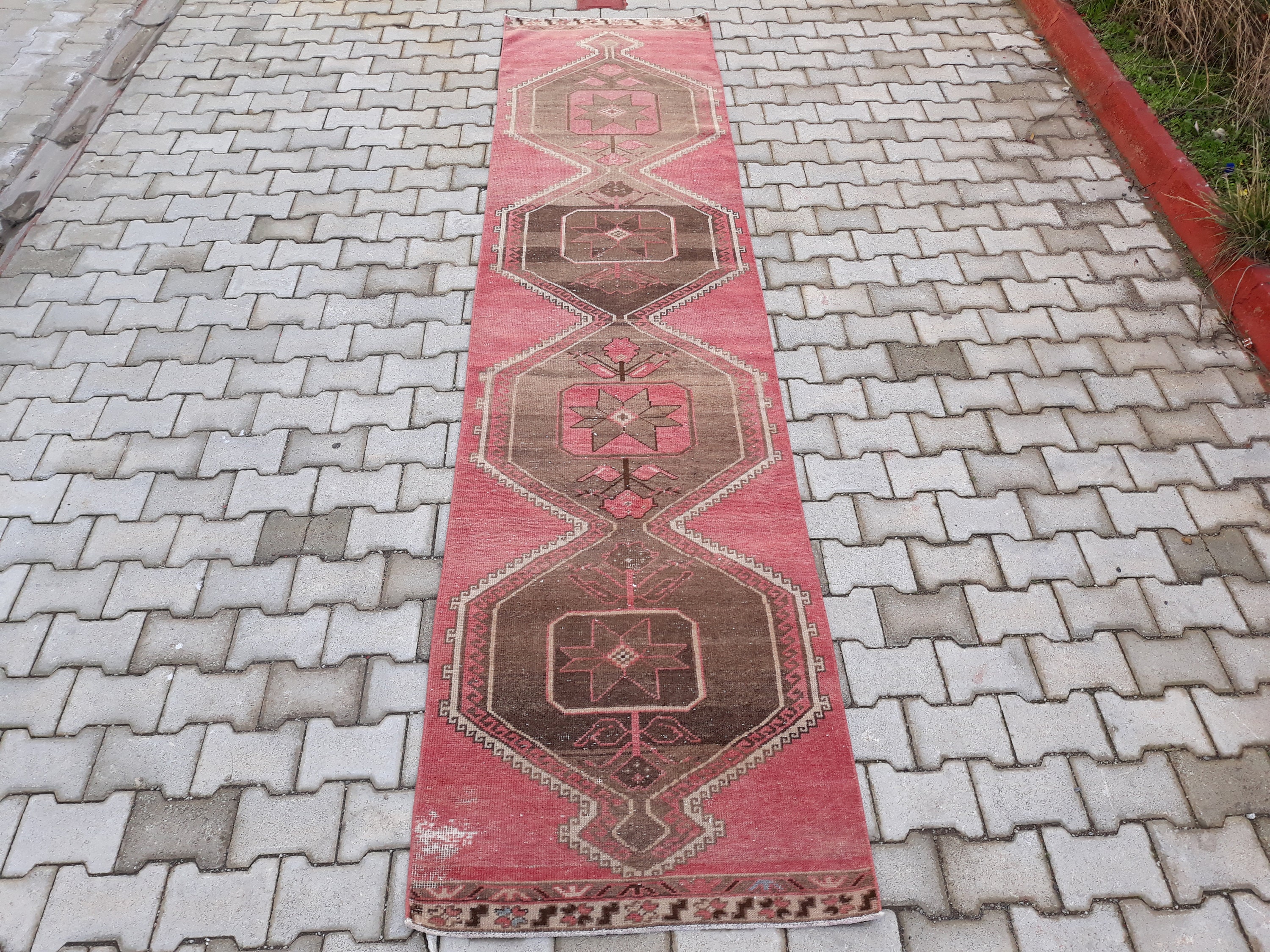 Pink Extra Long 2.7X12.4 Ft Runner Rug Pale Mocha Pink Wool | Etsy