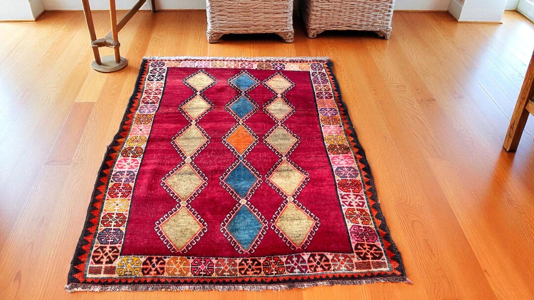 Vintage Geometric Rug, 4x6 Wool Area Rug, Handmade Rugs, Old Turkish ...