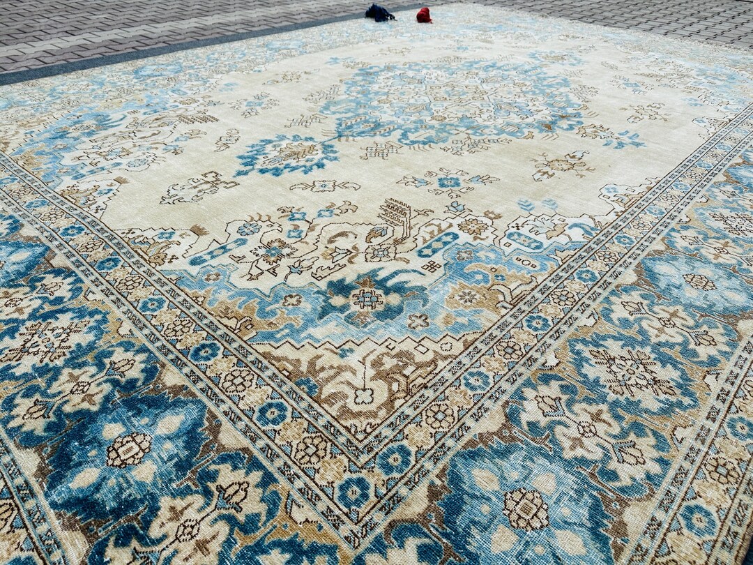 10x15 Blue Rug, Large Blue Rug, Vintage Oushak Rug, 10x15 Carpet ...