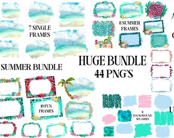 Summer Beach Clip Art Frame Design Bundle 7 Pngs Bundle PNG | Etsy