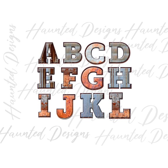 Rusty Metal Industrial Steel Marquee Alphabet Letter A-Z PNG | Etsy