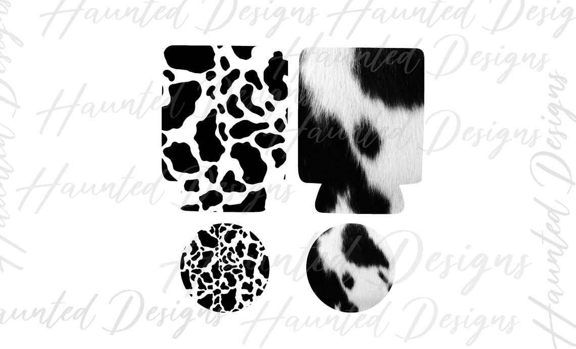 Can Cooler and Car Coaster Design Bundle Cowhide Cow Print PNG, Craft ...