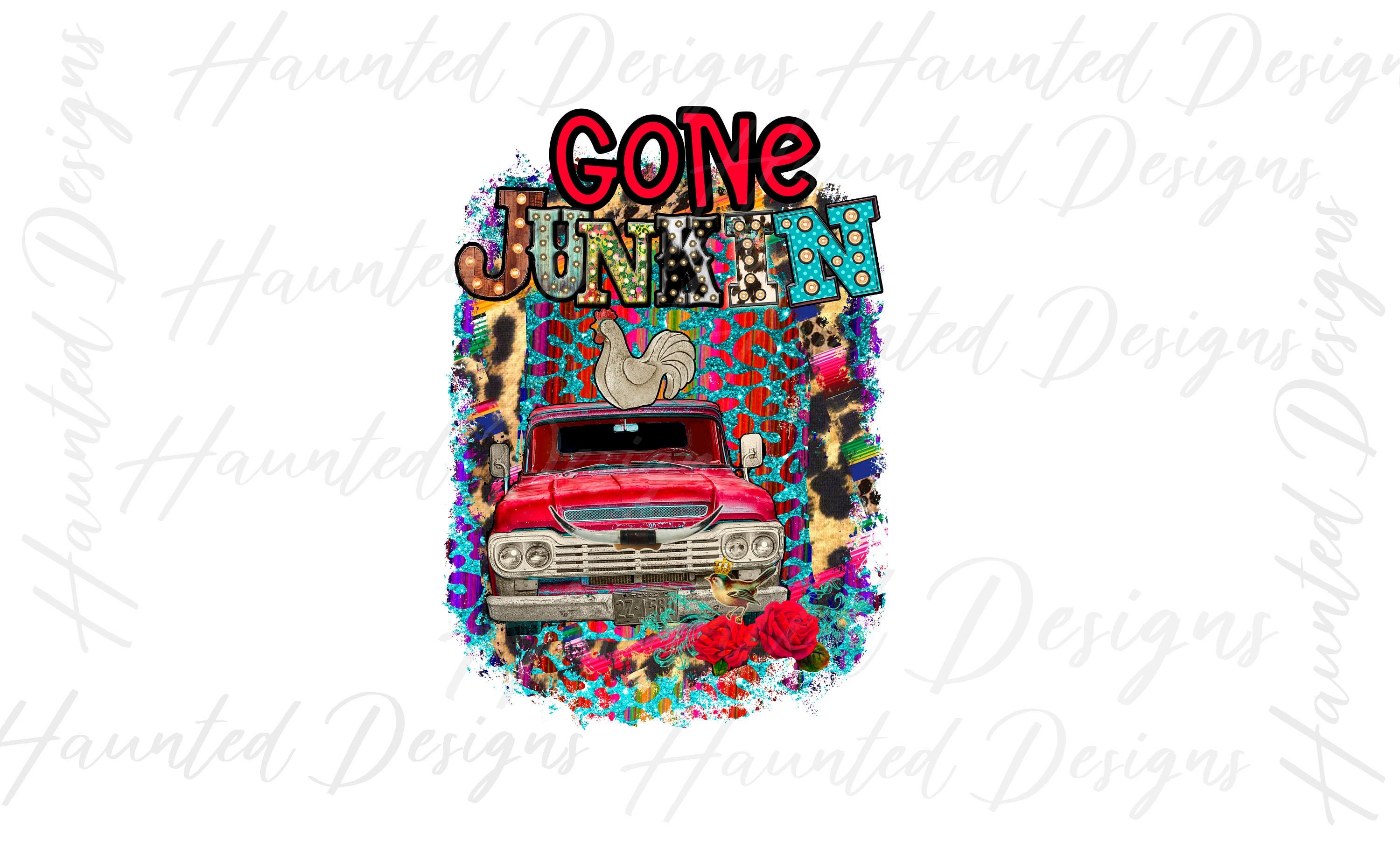 Gone junkin Old Truck Cheetah Leopard serape PNG Graphic | Etsy