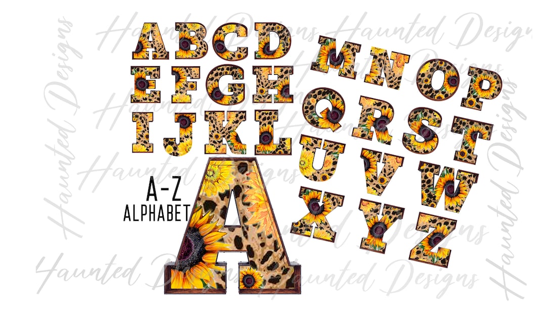 Leopard Sunflower Marquee Alphabet Letter A-Z PNG, Sublimation Design ...
