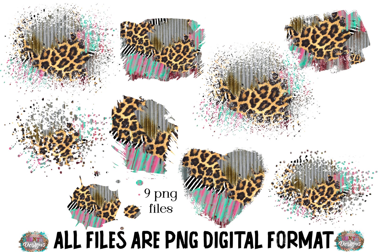 Cheetah Leopard Bleach Effect Splat Background Bundle | Etsy