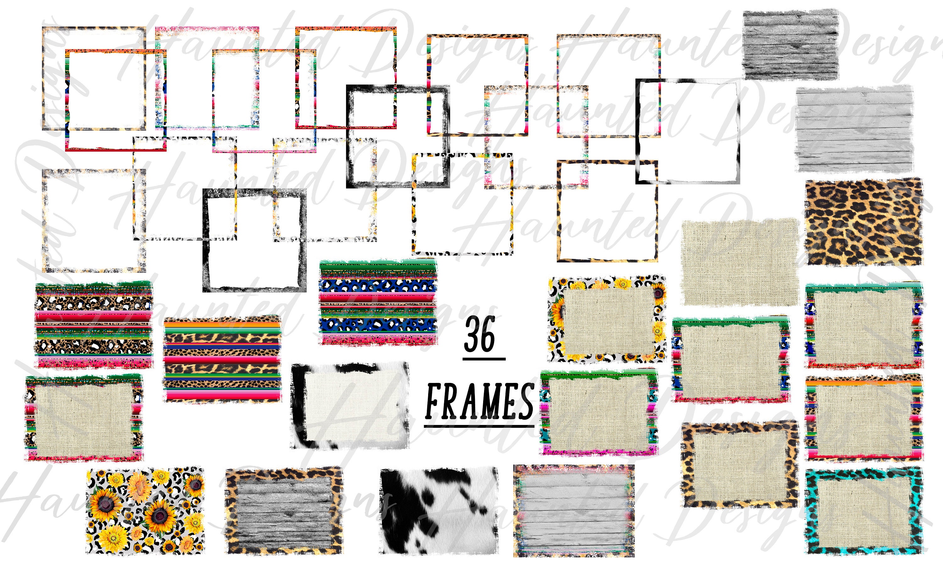 Serape Leopard Design Element Frame Background Bundle PNG | Etsy