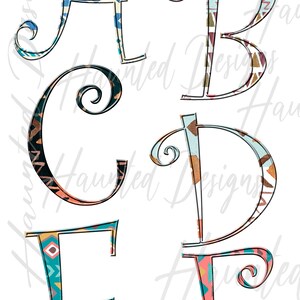 Boho Style Tribal Alphabet Letter A-Z PNG, Sublimation Design, Craft ...