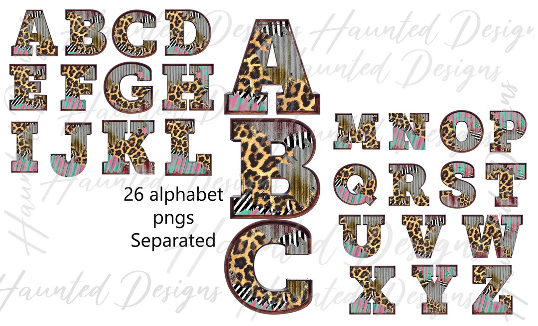 Patchwork Alphabet Leopard Marquee Alphabet Bundle PNG, Instant Digital ...