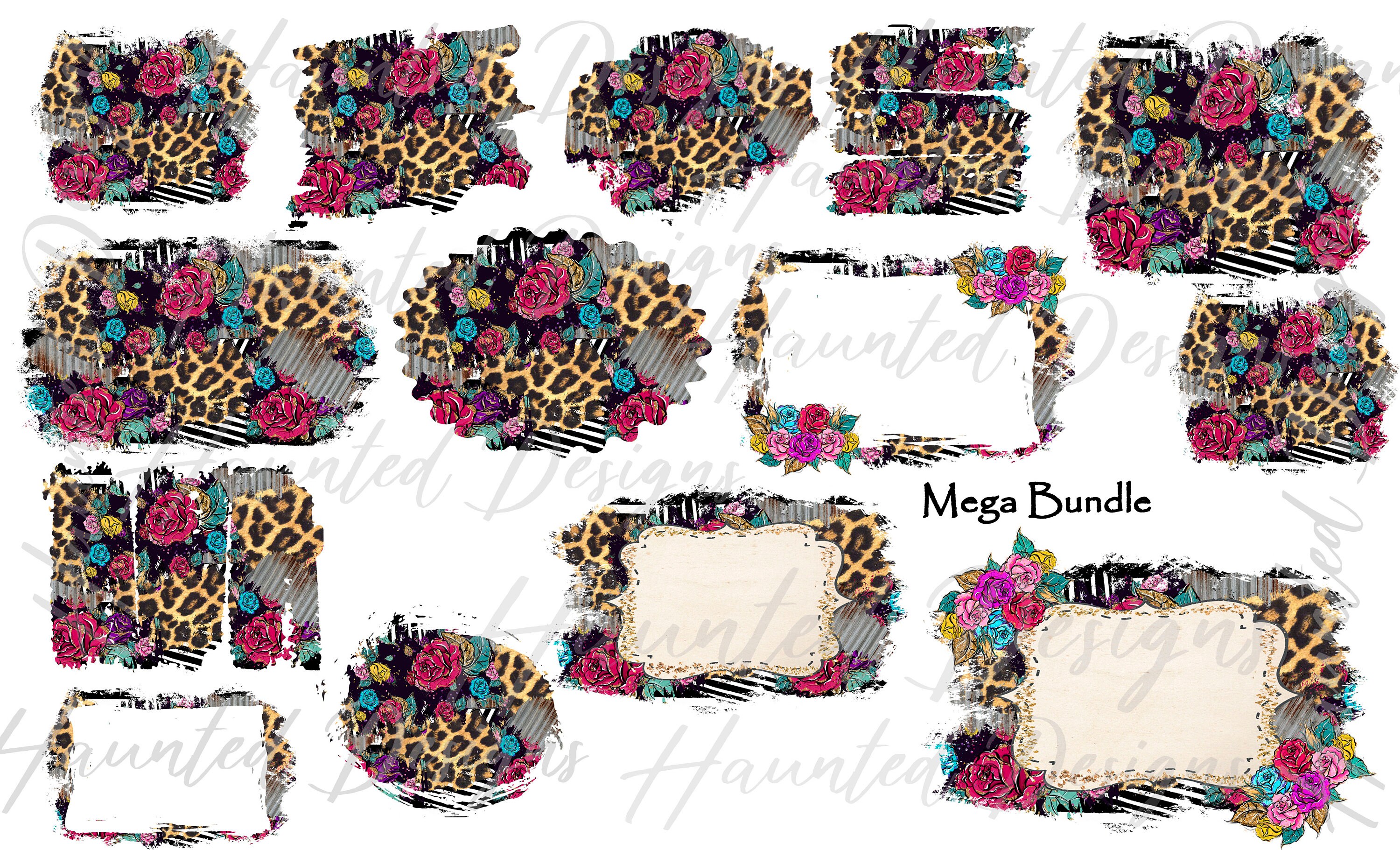 Huge Clip Art Design Bundle Floral Patchwork Leopard Bundle PNG ...