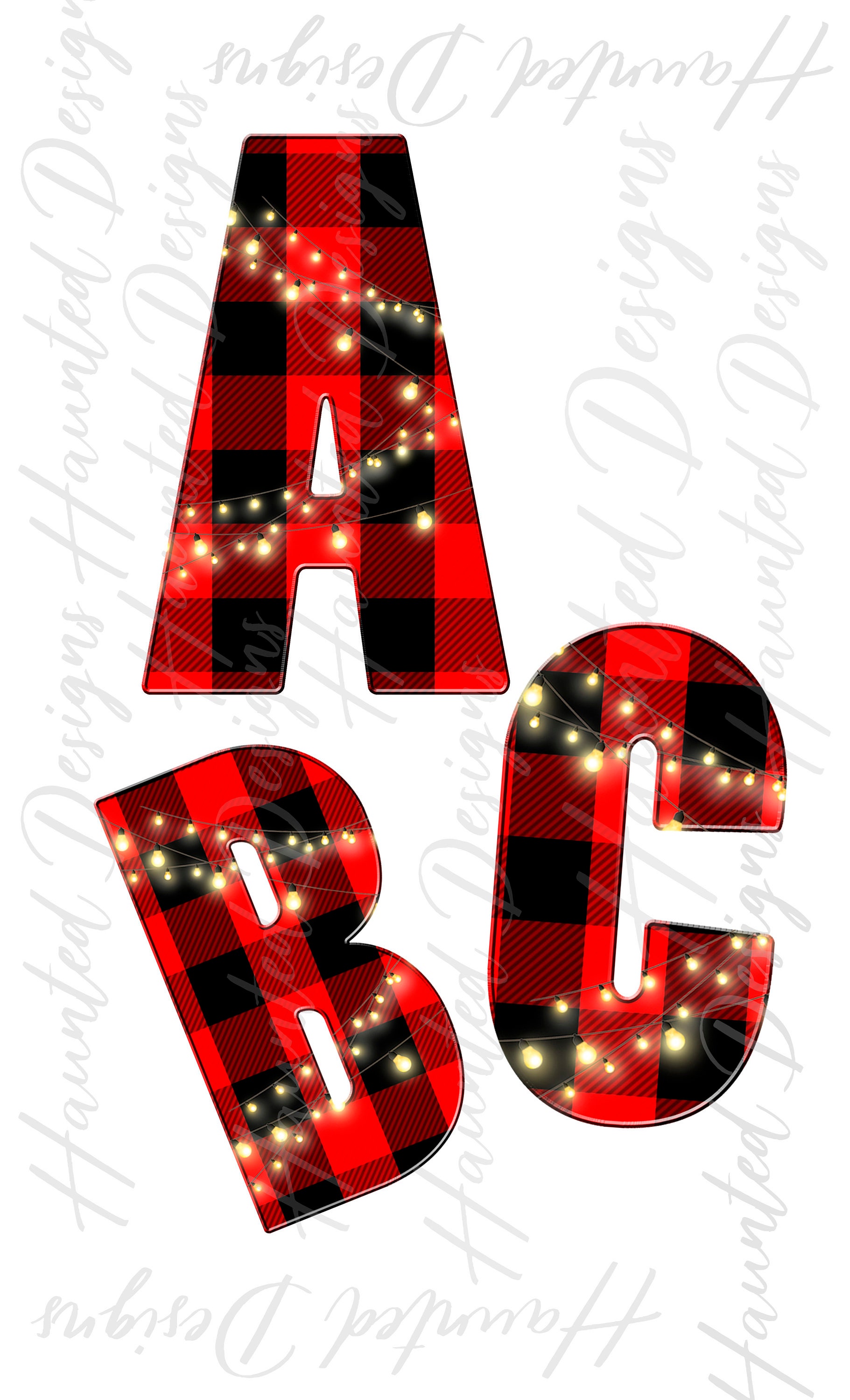 Buffalo Plaid Alphabet With Christmas Lights PNG Graphic | Etsy