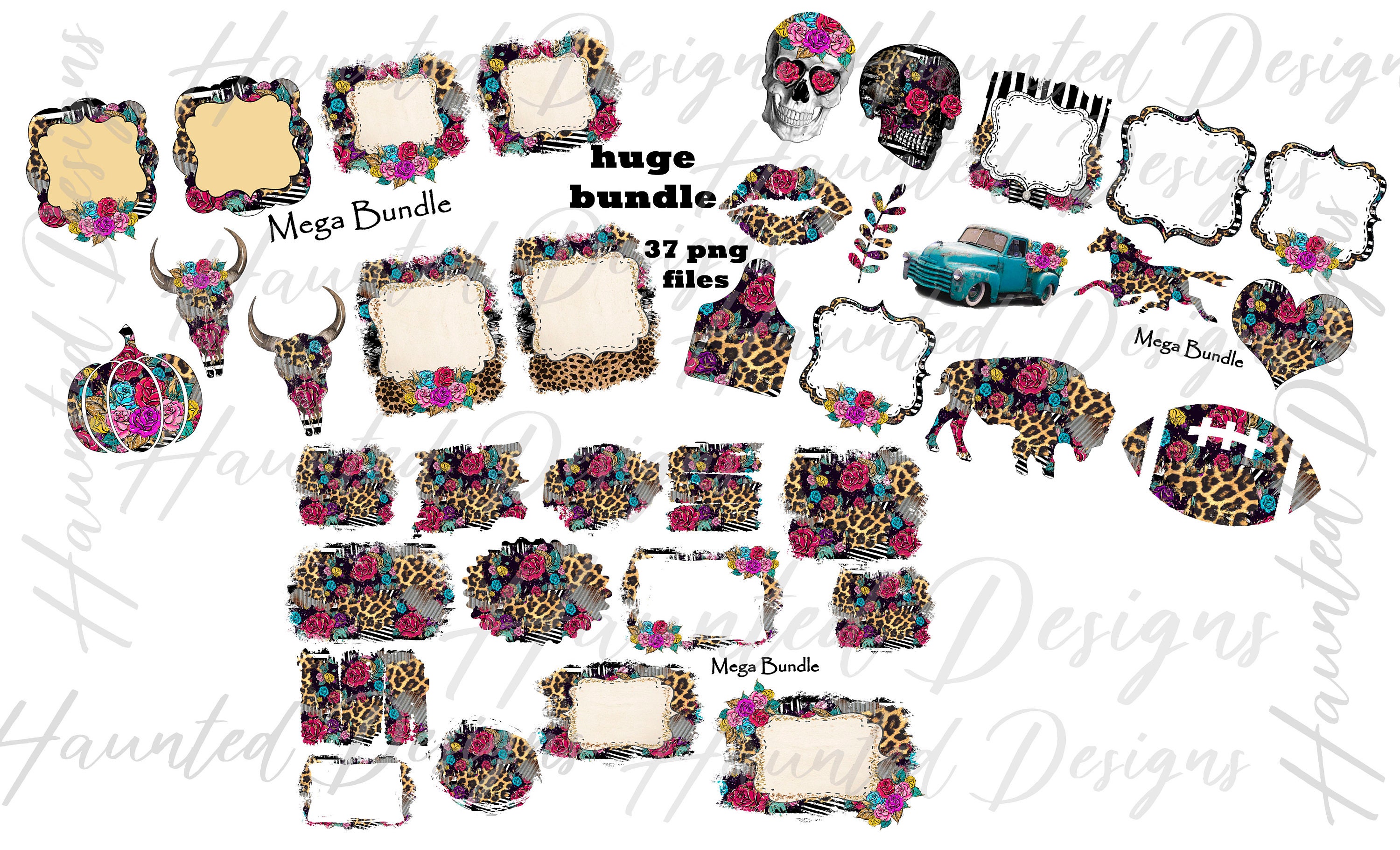 Huge Clip Art Design Bundle Floral Patchwork Leopard Bundle | Etsy