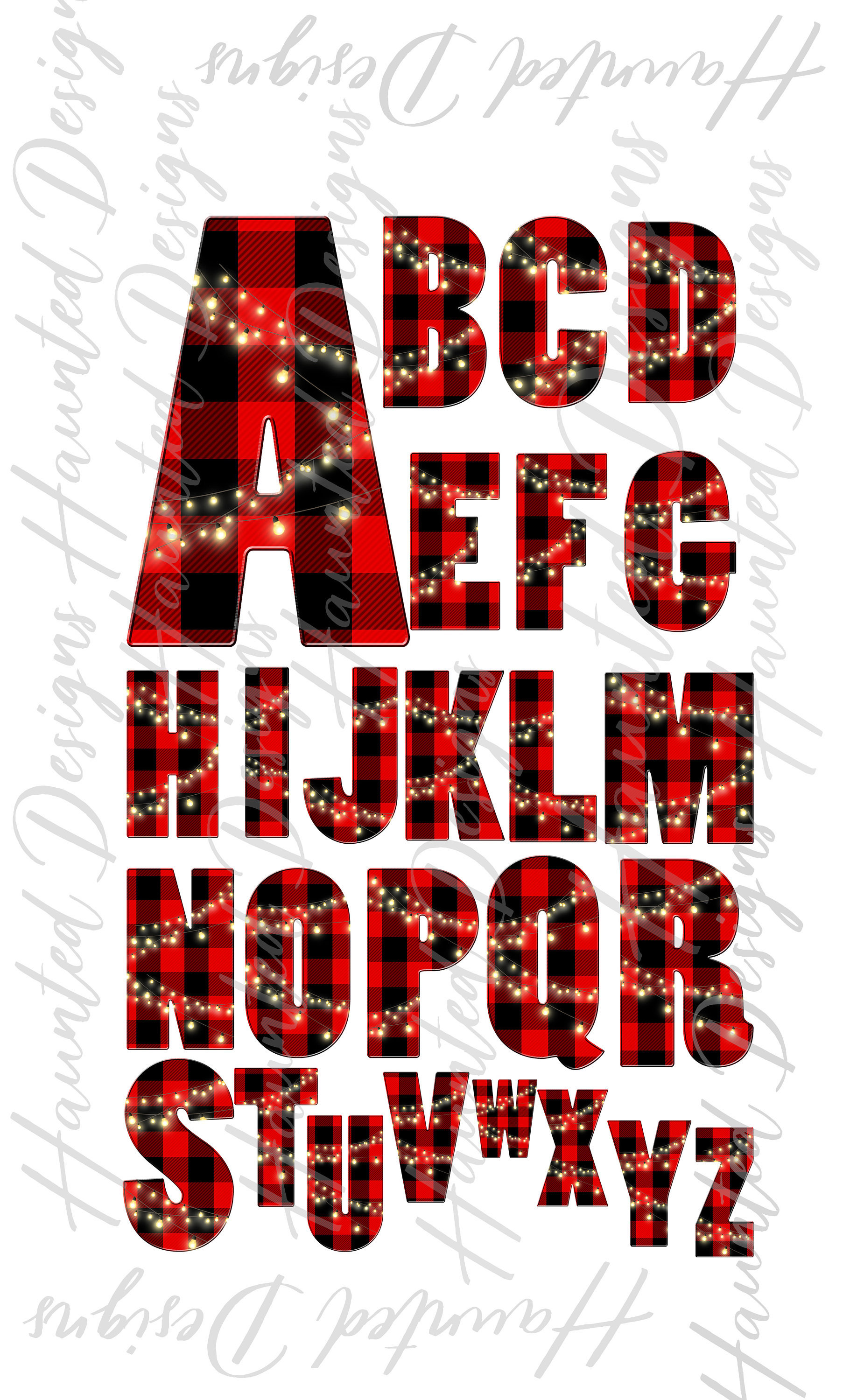 Buffalo Plaid Alphabet With Christmas Lights PNG Graphic | Etsy