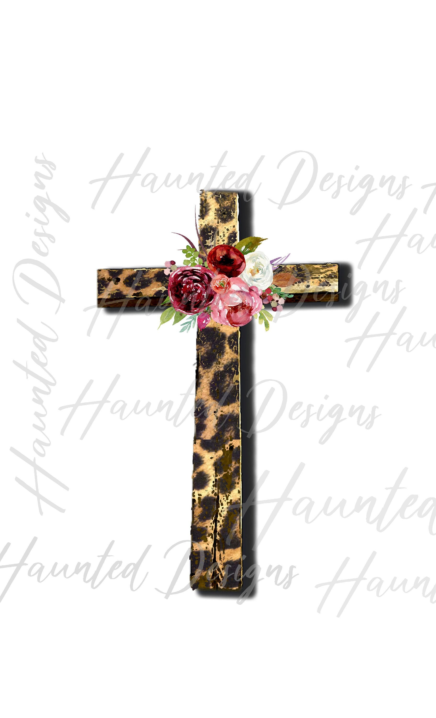 Christian Leopard Cross Jesus Floral Boho Watercolor PNG | Etsy