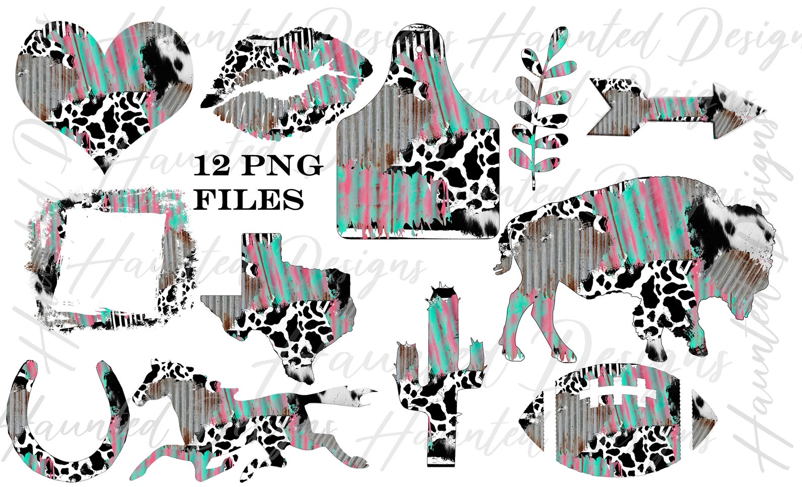 Patchwork Cow Hyde Clip Art Bundle: Corrugated Metal PNG Designs ...