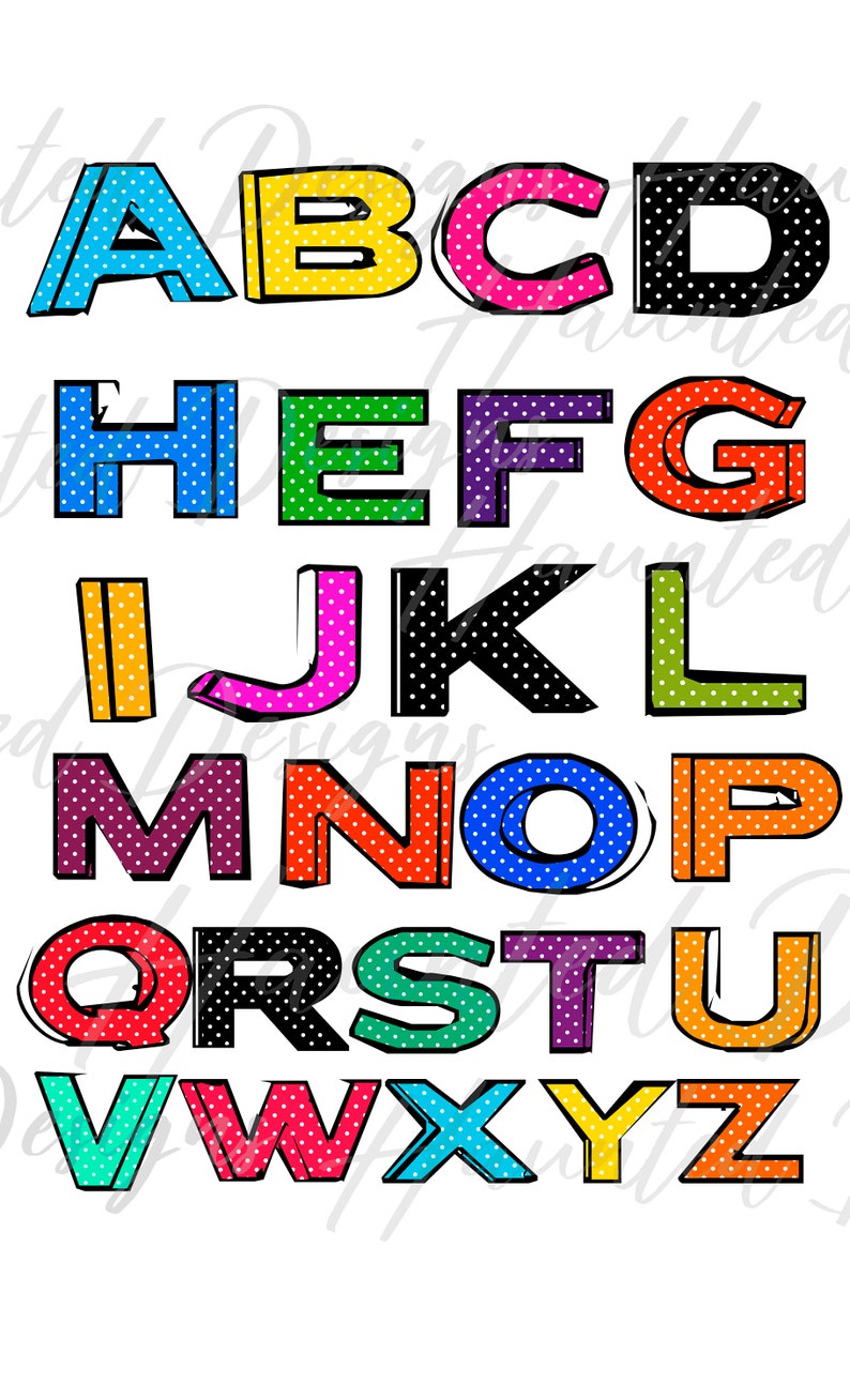 Polka Dot Doodle Alphabet Letter A-Z PNG Sublimation Design - Etsy