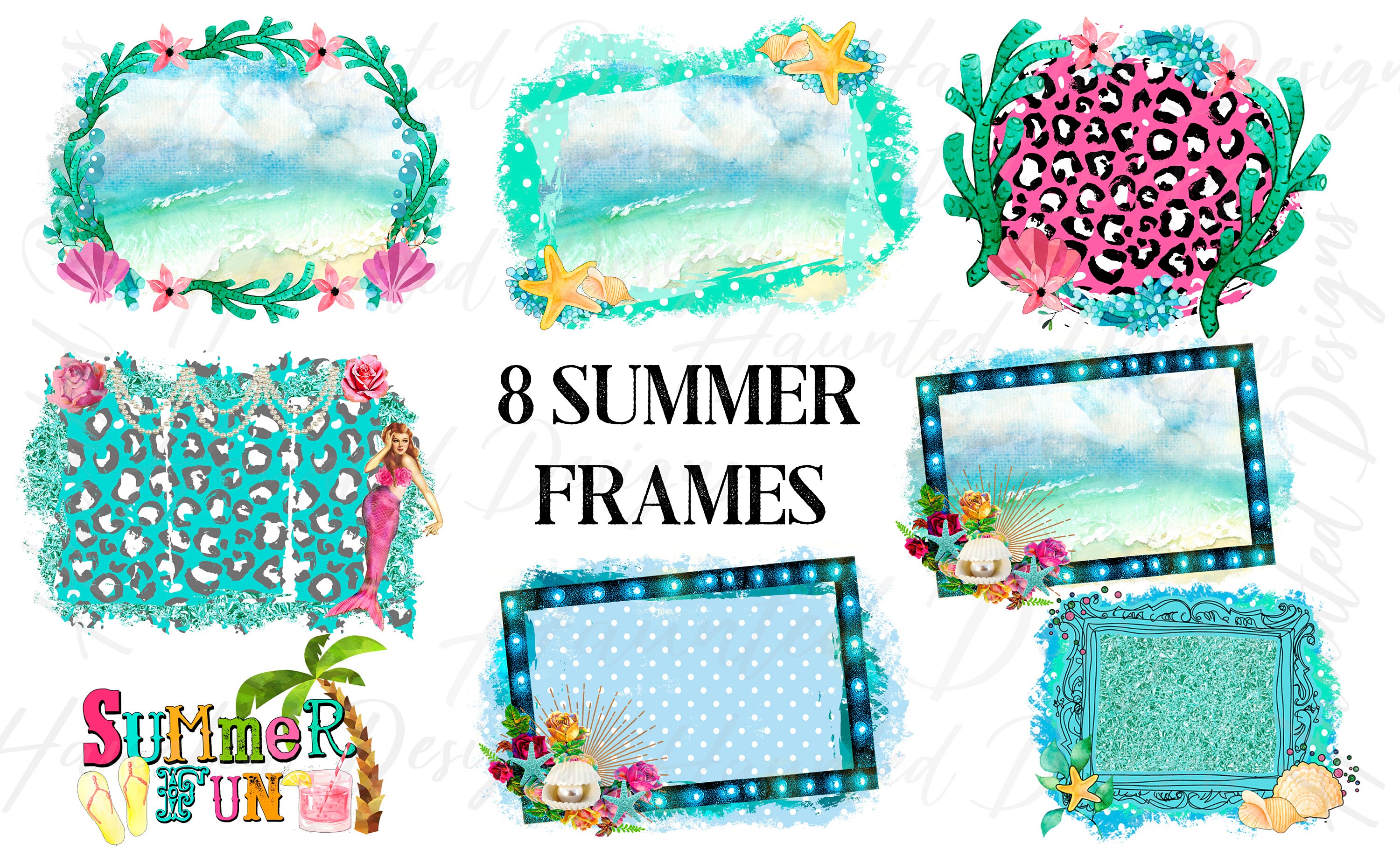 HUGE Beach Summer Clip Art Background Frame Design Bundle 44 - Etsy