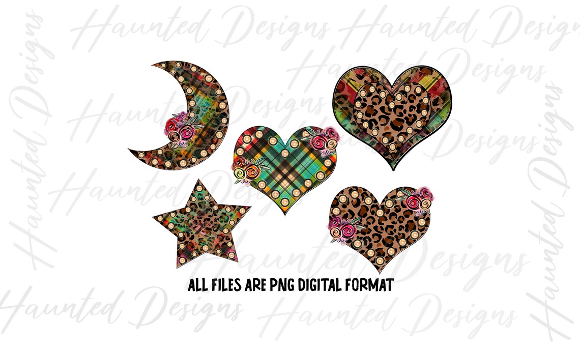 Heart Moon Star Marquee Clip Art Design Bundle PNG Instant | Etsy