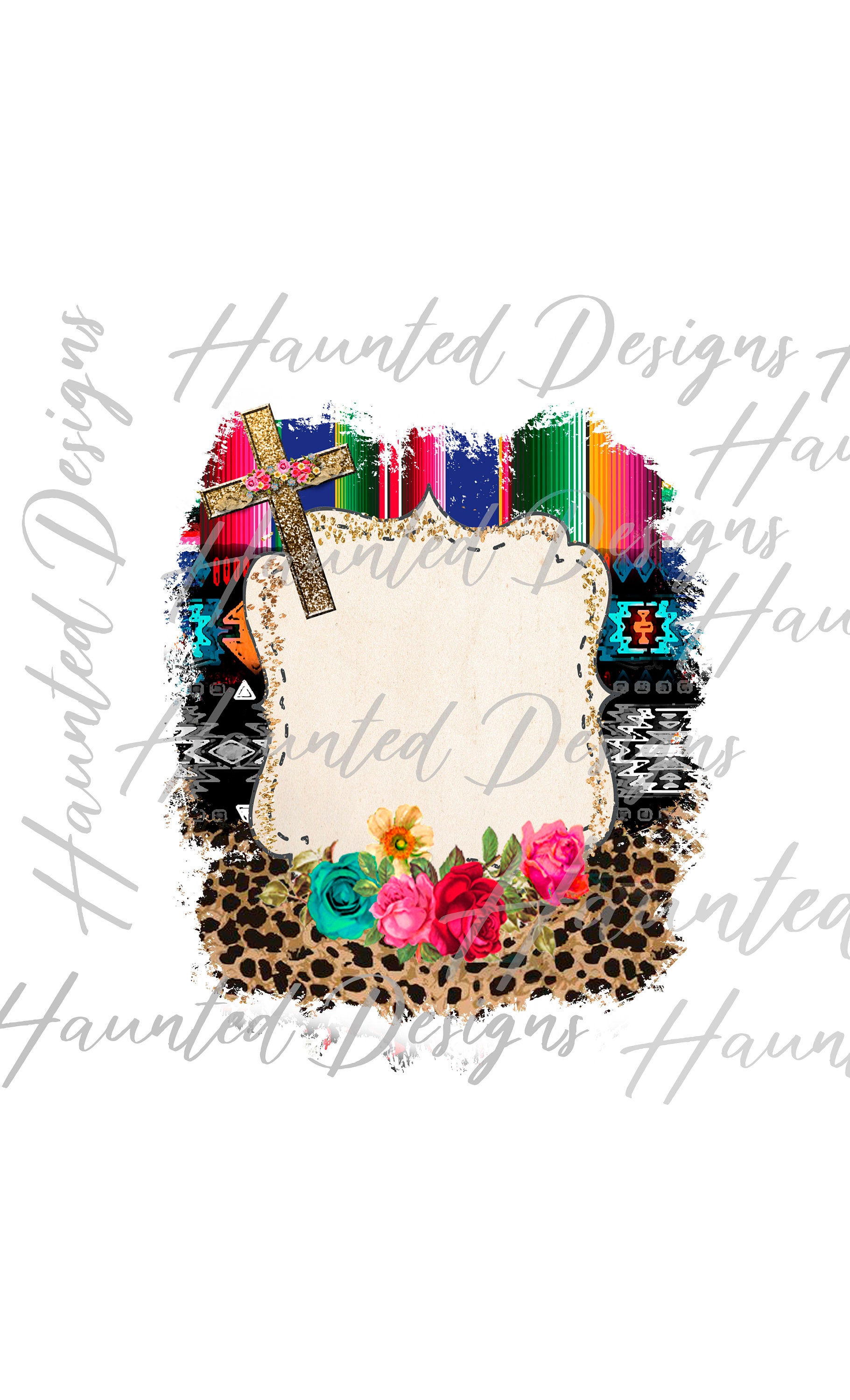 Cross Serape Leopard Frame Sublimation Design, Instant Digital Download ...