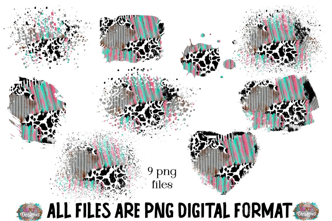 Cow Print Bleach Patch Splat Background Bundle Sublimation Design PNG ...