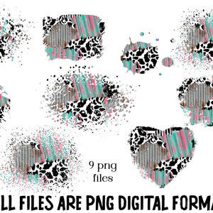 Cow Print Bleach Patch Splat Background Bundle Sublimation Design PNG ...