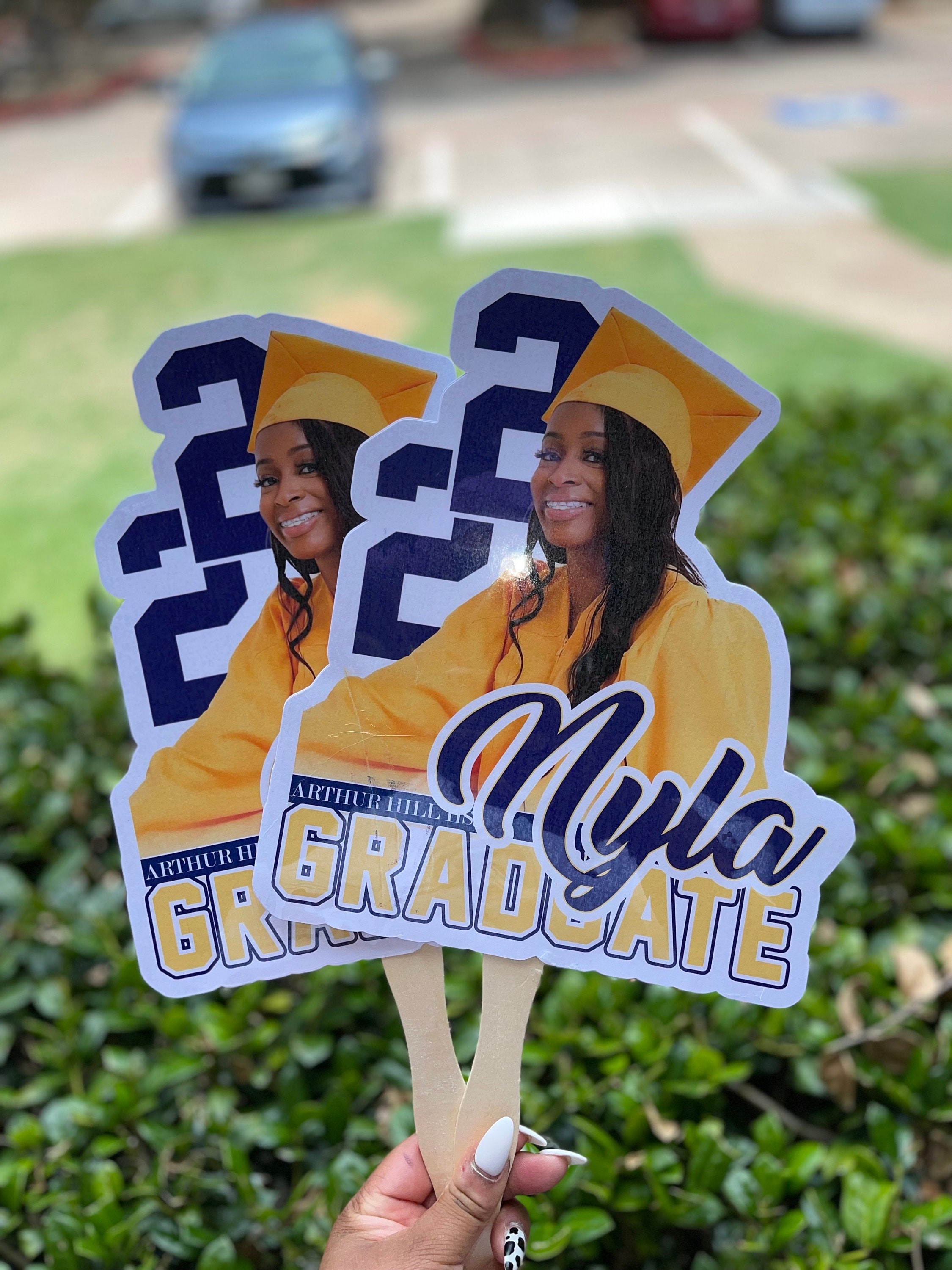 Custom Hand-held Graduation Fans Graduation Fans Gradfans Head on a ...