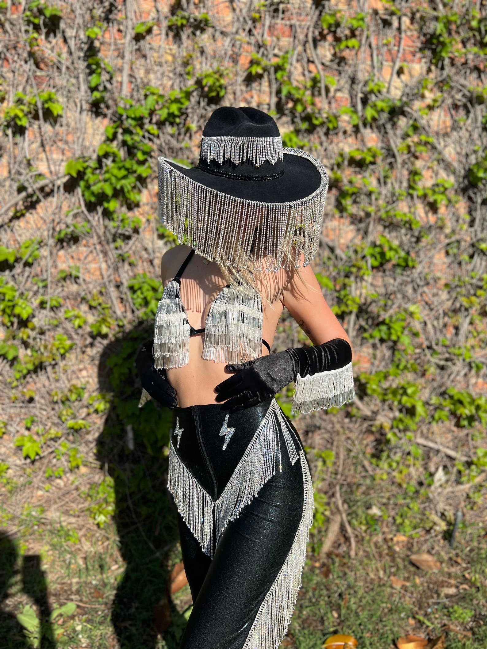 Rhinestone Cowgirl Set - Rhinestone Pants Bra Top Gloves and Hat - Etsy