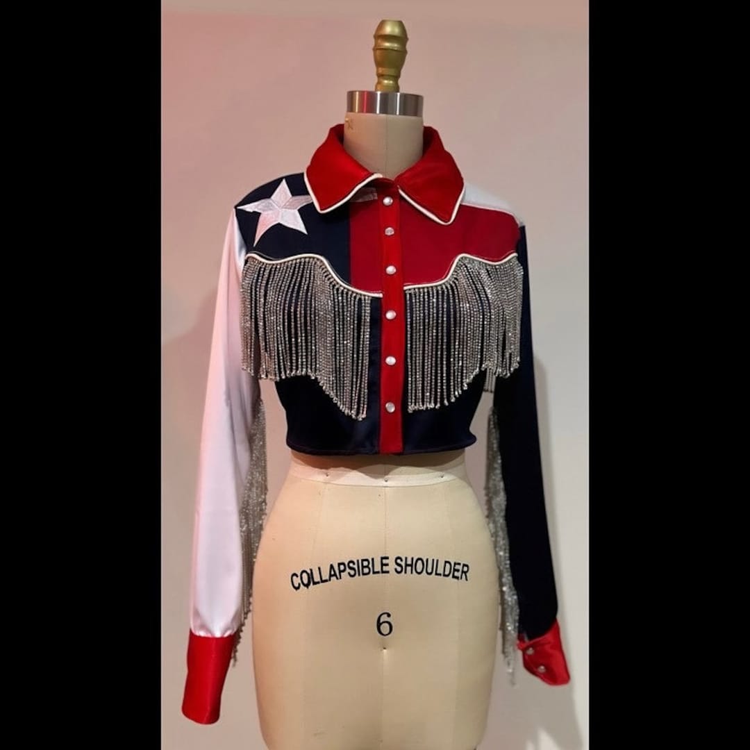 Texas Pearl Snap Shirt Jacket - Cropped Rhinestone Fringe. Texas Flag ...
