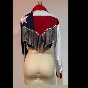 Texas Pearl Snap Shirt Jacket - Cropped Rhinestone Fringe. Texas Flag ...