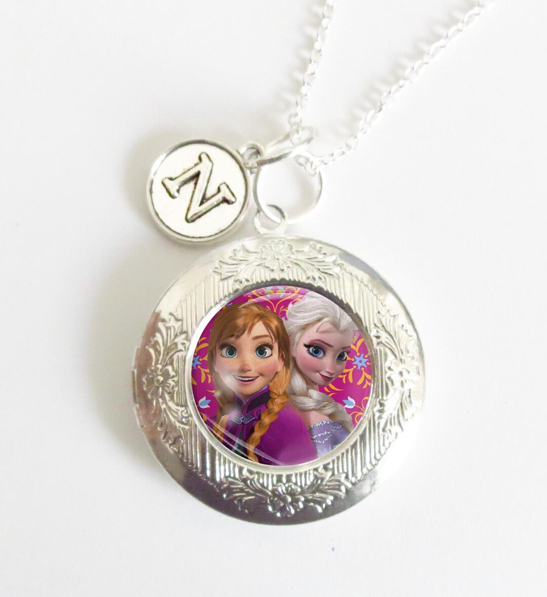 Elsa Anna Locket Necklace, Birthday Girl Gift, Frozen Monogram Jewelry ...