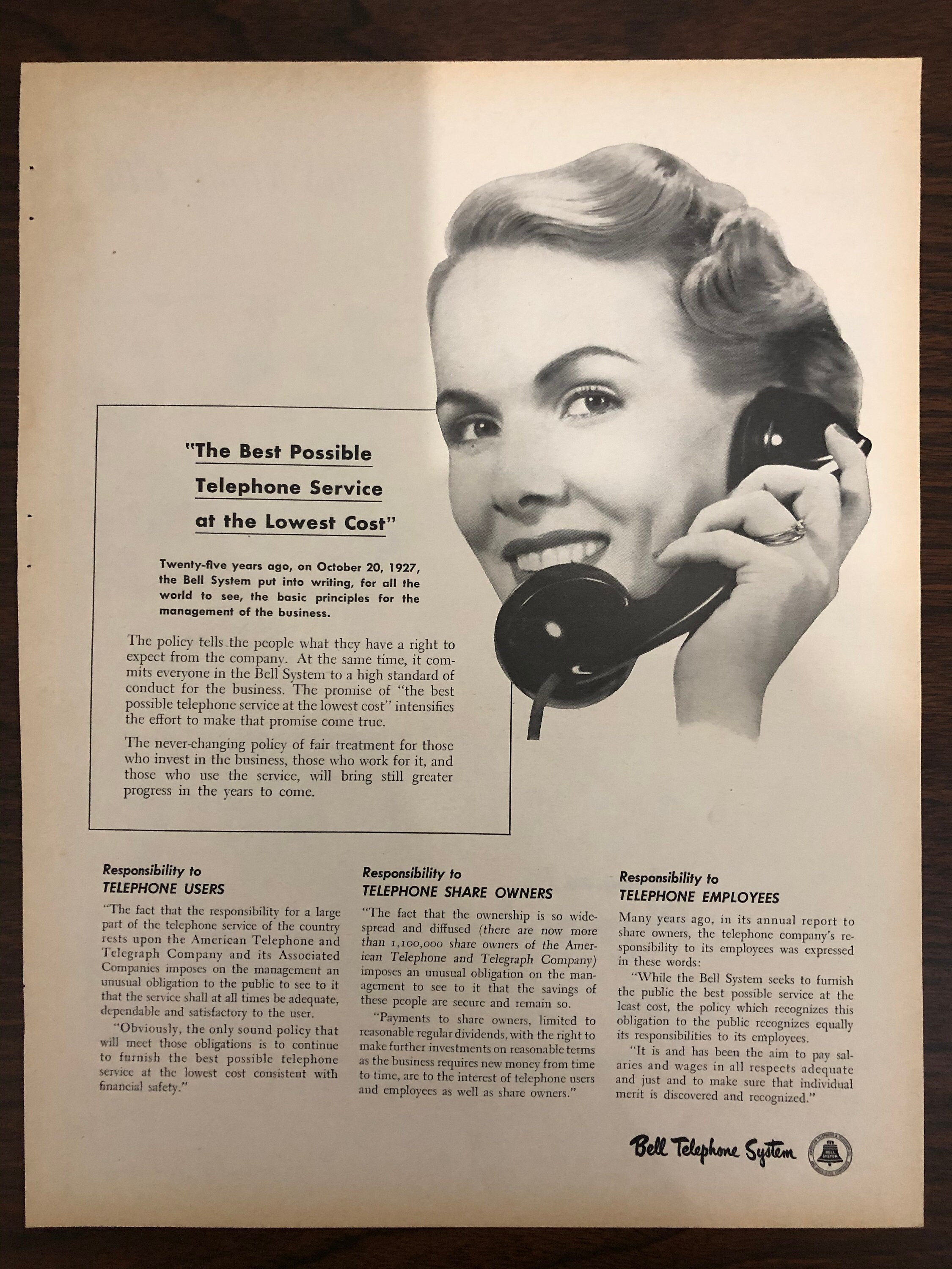 Bell Telephone System Phone 1950s Original Magazine Print Ad - Etsy UK