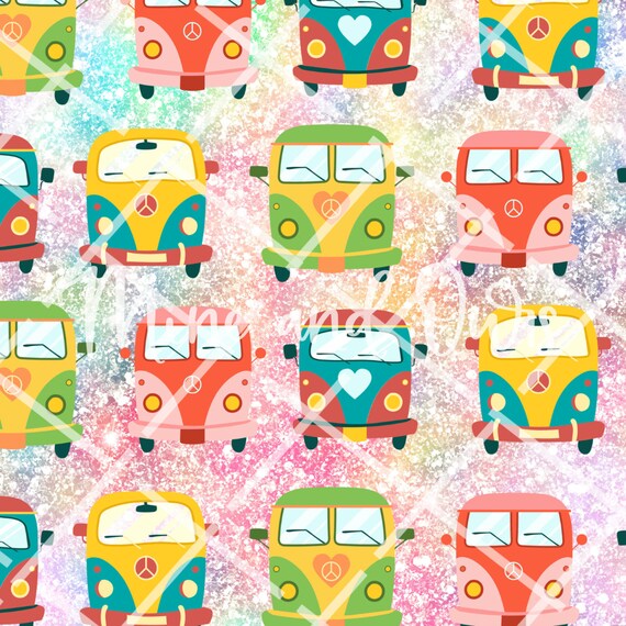 Hippie Van Seamless Pattern | Etsy