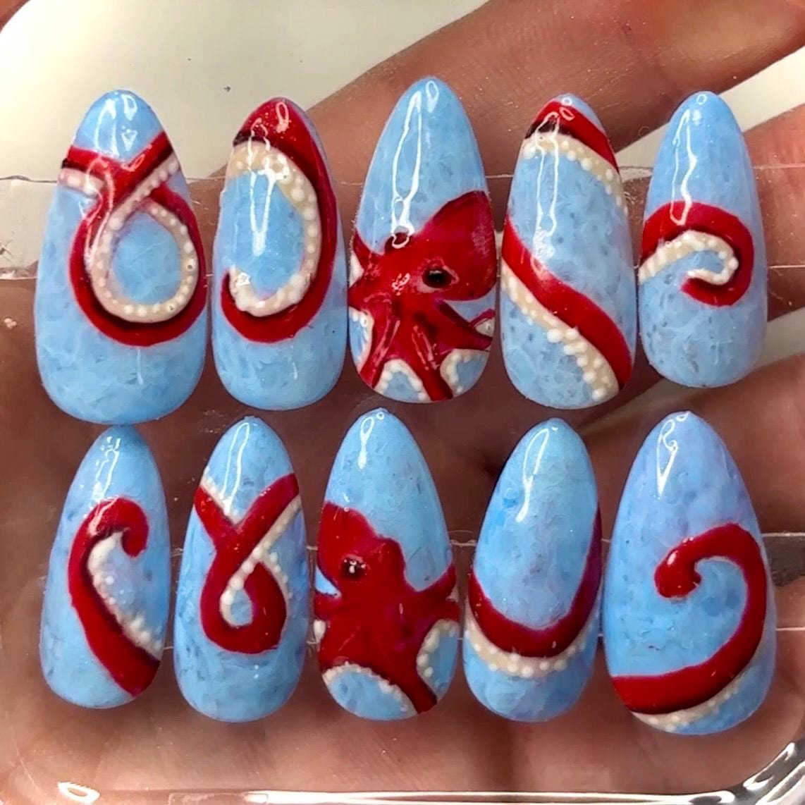 Ocean Octopus Press on Nails | Handpainted Marine Cruise Nail Set - Etsy