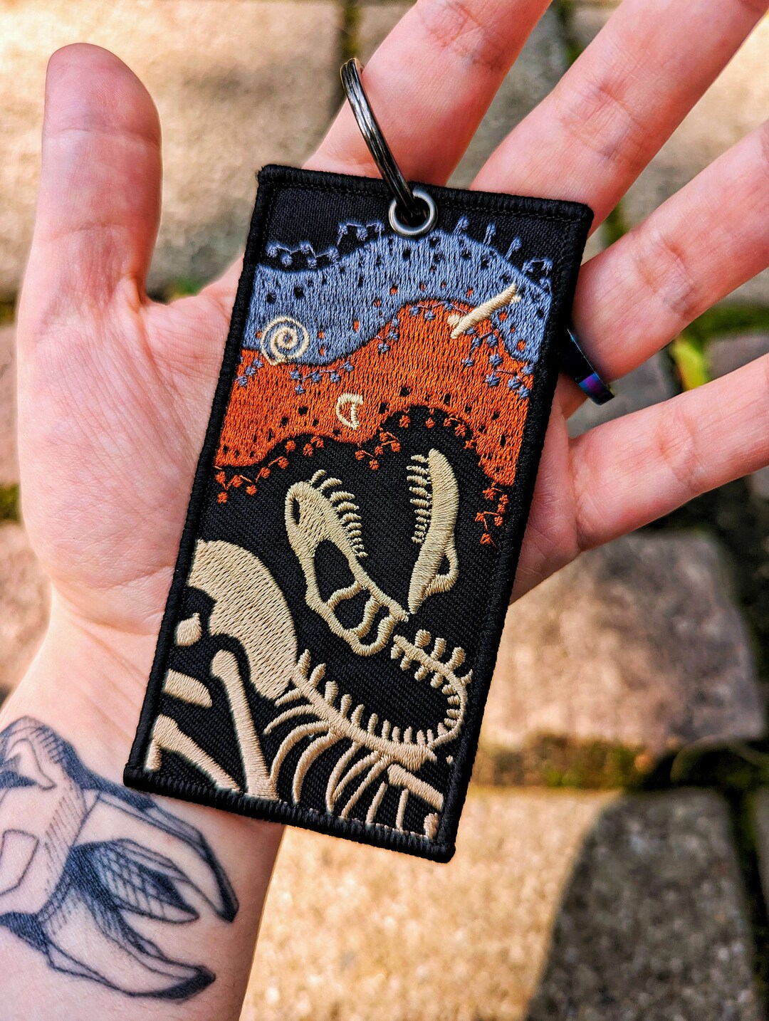 King's Grave Jr Dinosaur Fossil Double Sided Embroidered Keychain - Etsy UK