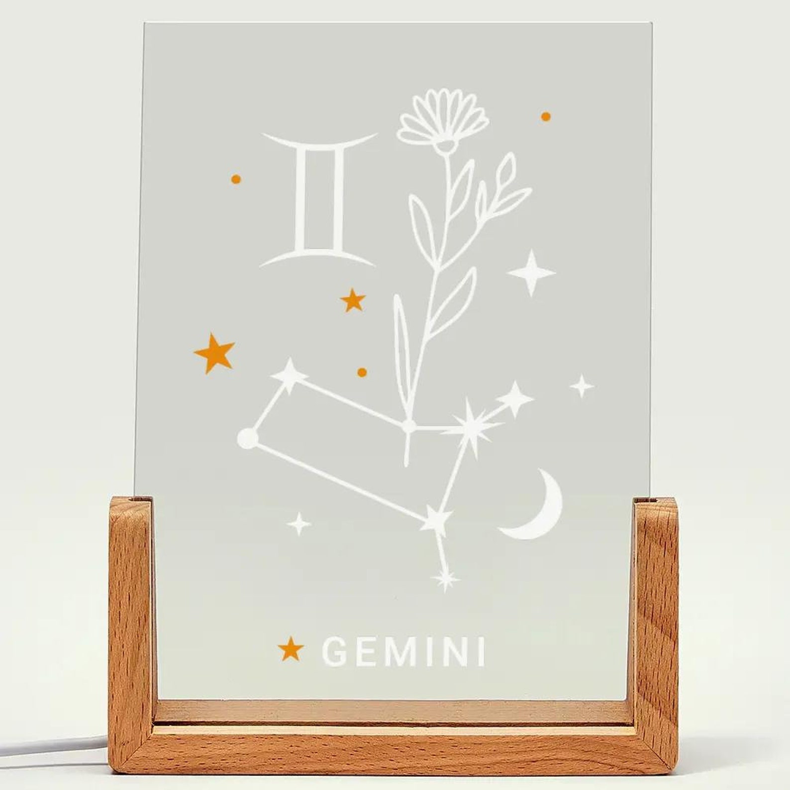 Gemini Acrylic Night Light Personalized LED Lamp With White and Warm ...