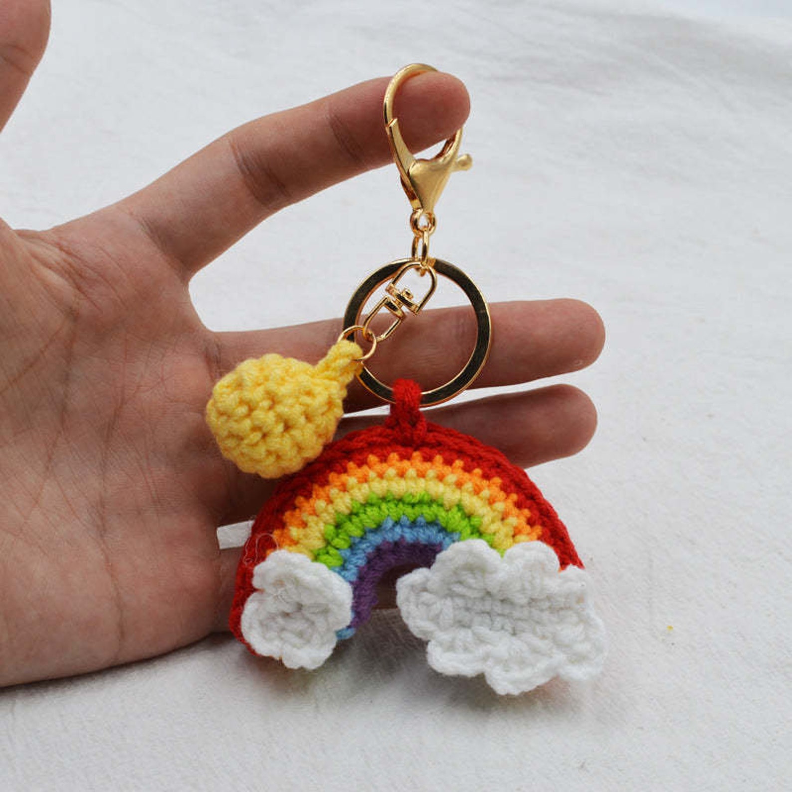 Handmade Crochet Rainbow Keychain Cute Keyring Bag Charm Boho Rainbow ...