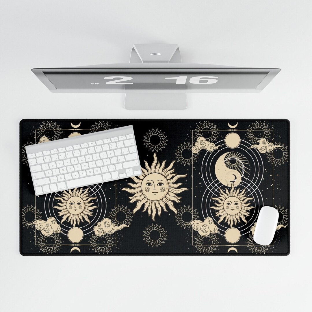 90's Celestial Desk Mat Mousepad Sun Moon and Stars Desk Decor Hippie ...