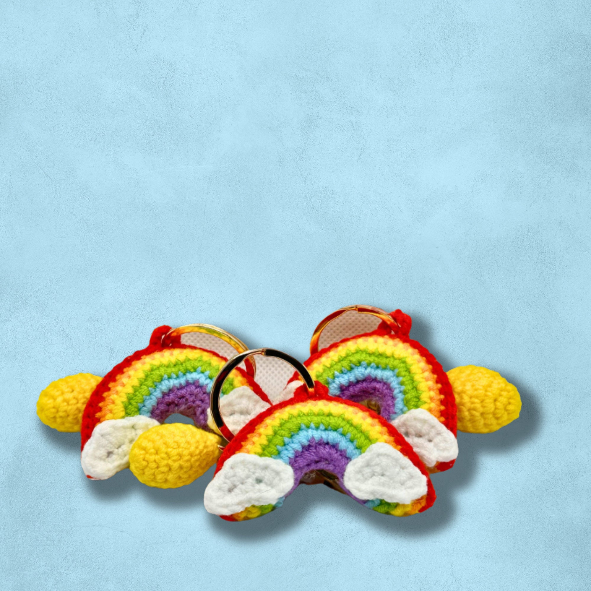 Handmade Crochet Rainbow Keychain Cute Keyring Bag Charm Boho Rainbow ...
