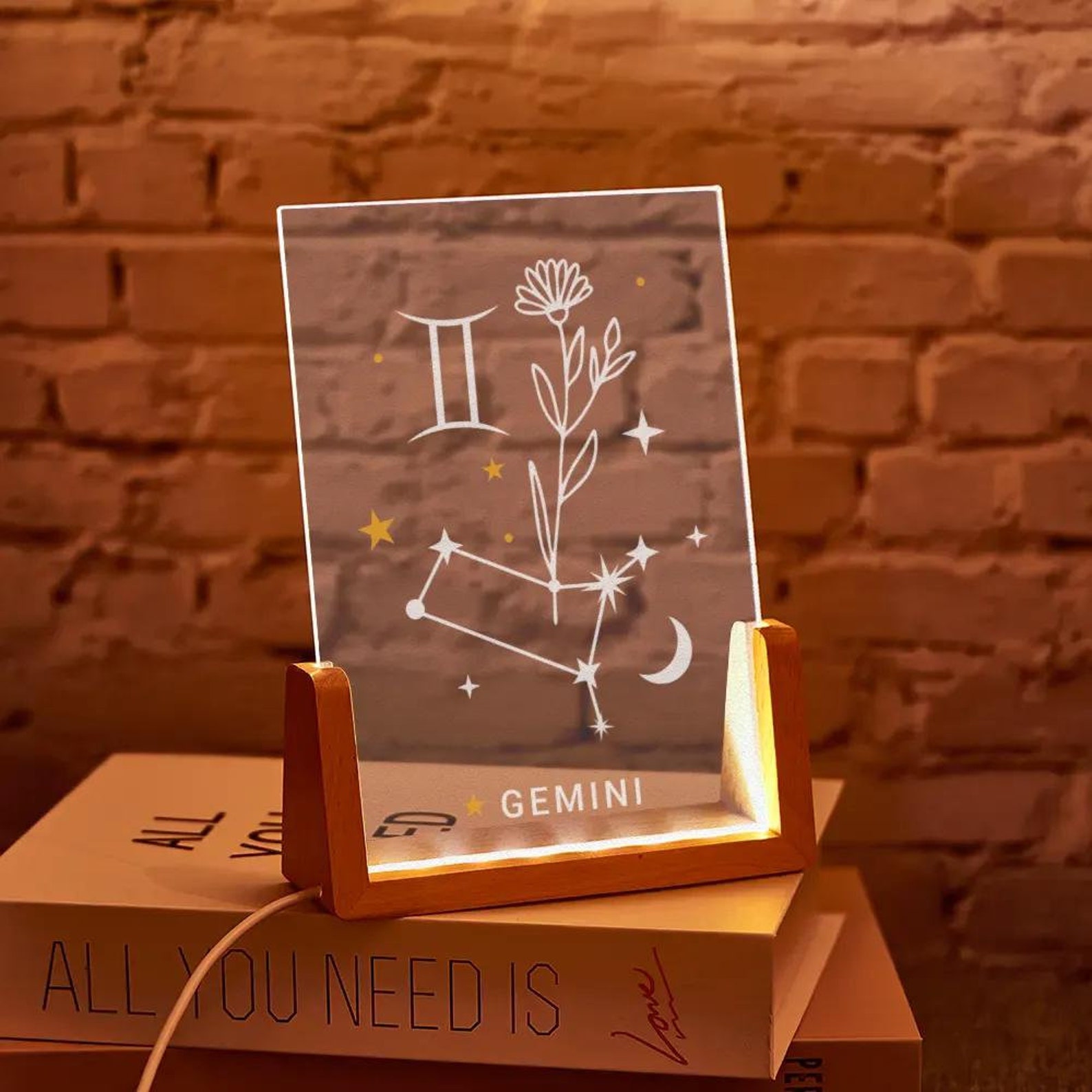 Gemini Acrylic Night Light Personalized LED Lamp With White and Warm ...