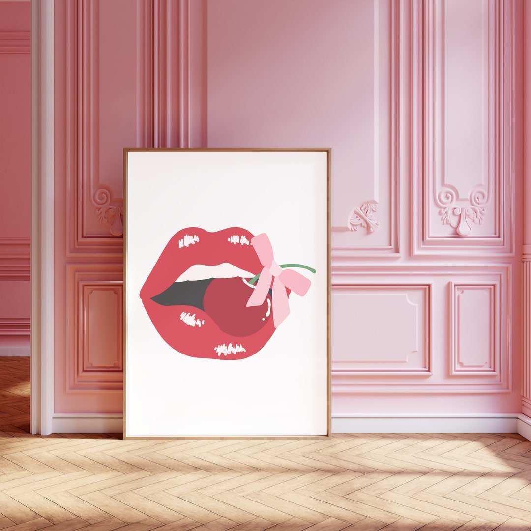 Coquette Lip Wall Art Cherry Poster Preppy Room Decor Minimalist Wall ...