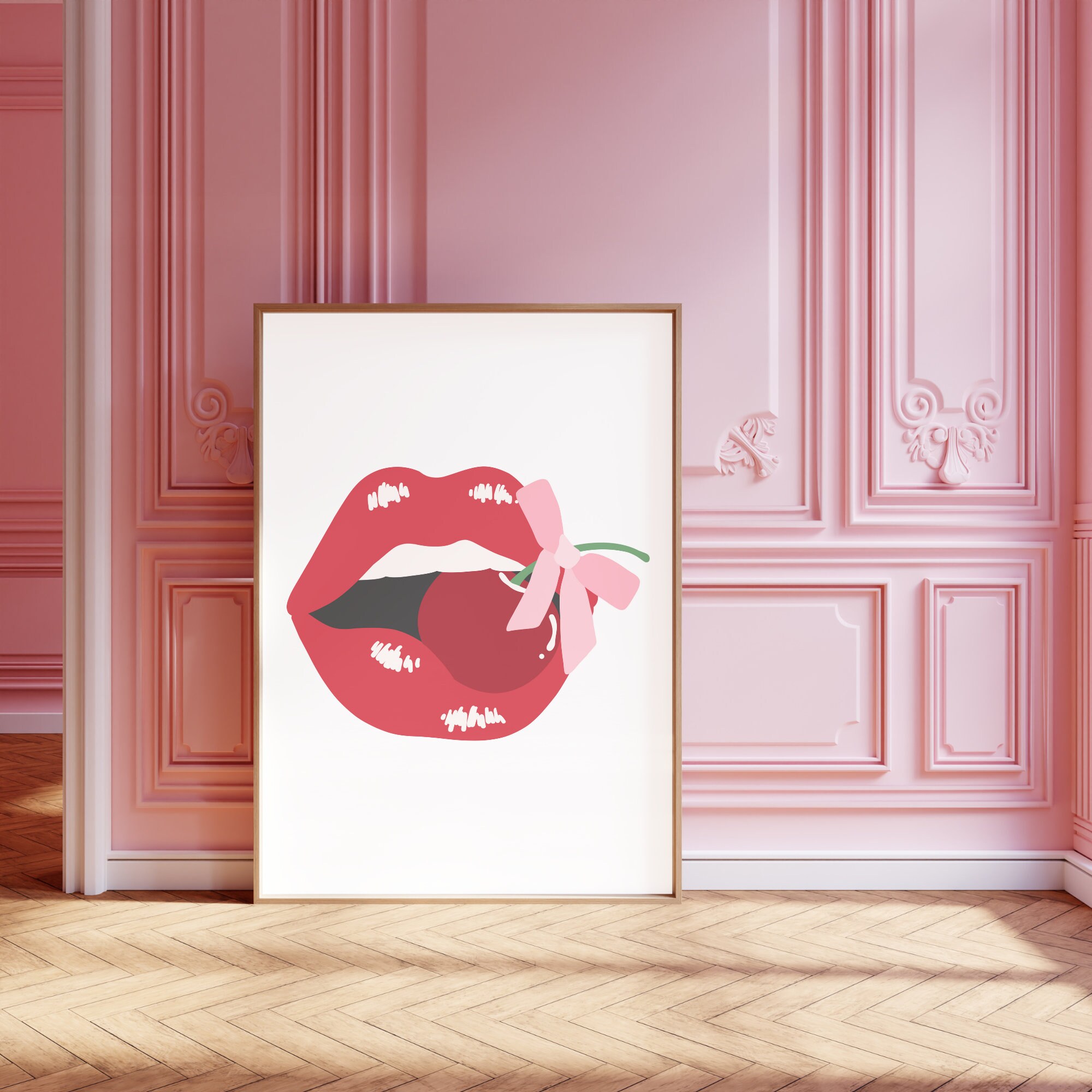 Coquette Cherry Lips Poster: Retro Preppy Room Decor - Etsy