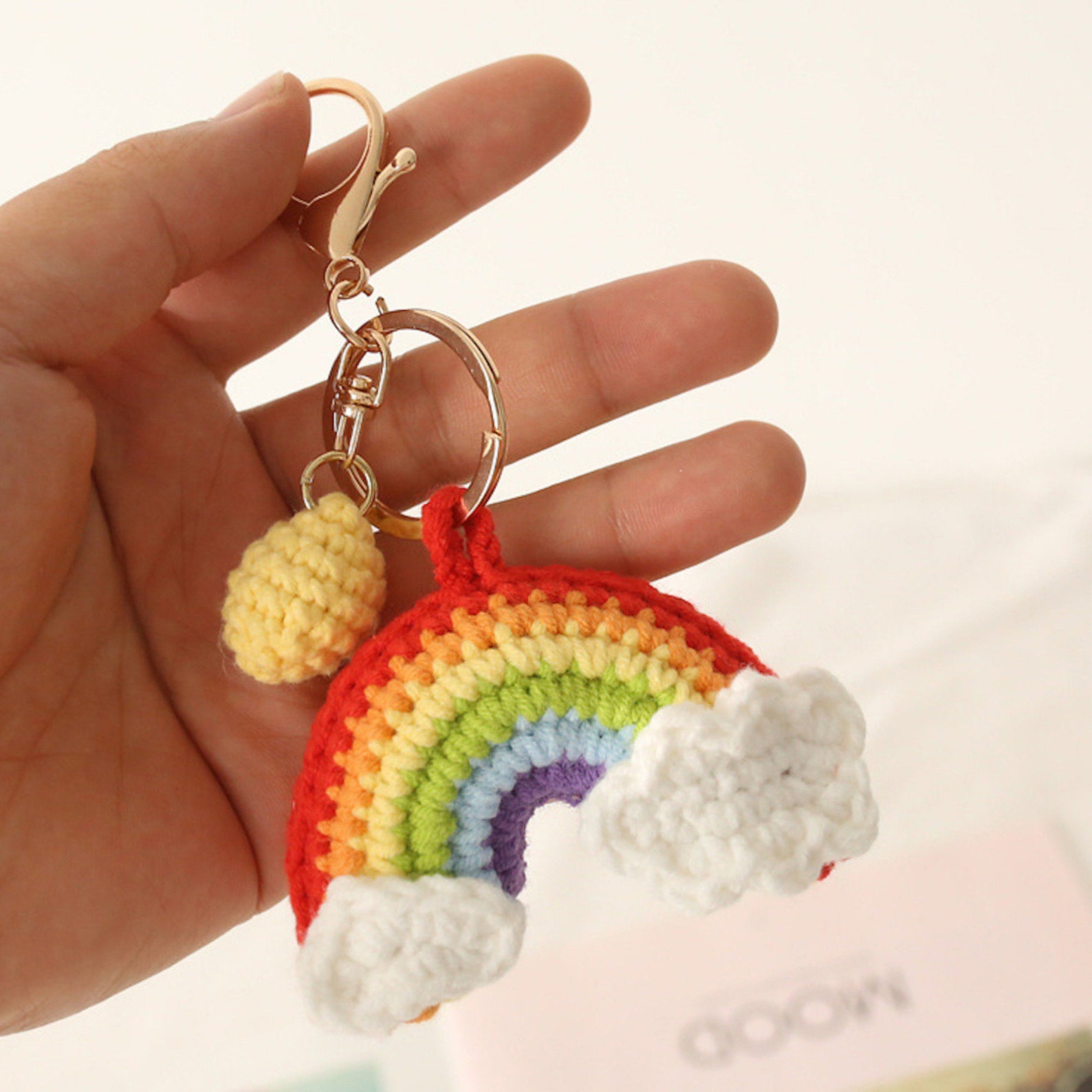 Handmade Crochet Rainbow Keychain Cute Keyring Bag Charm Boho Rainbow ...