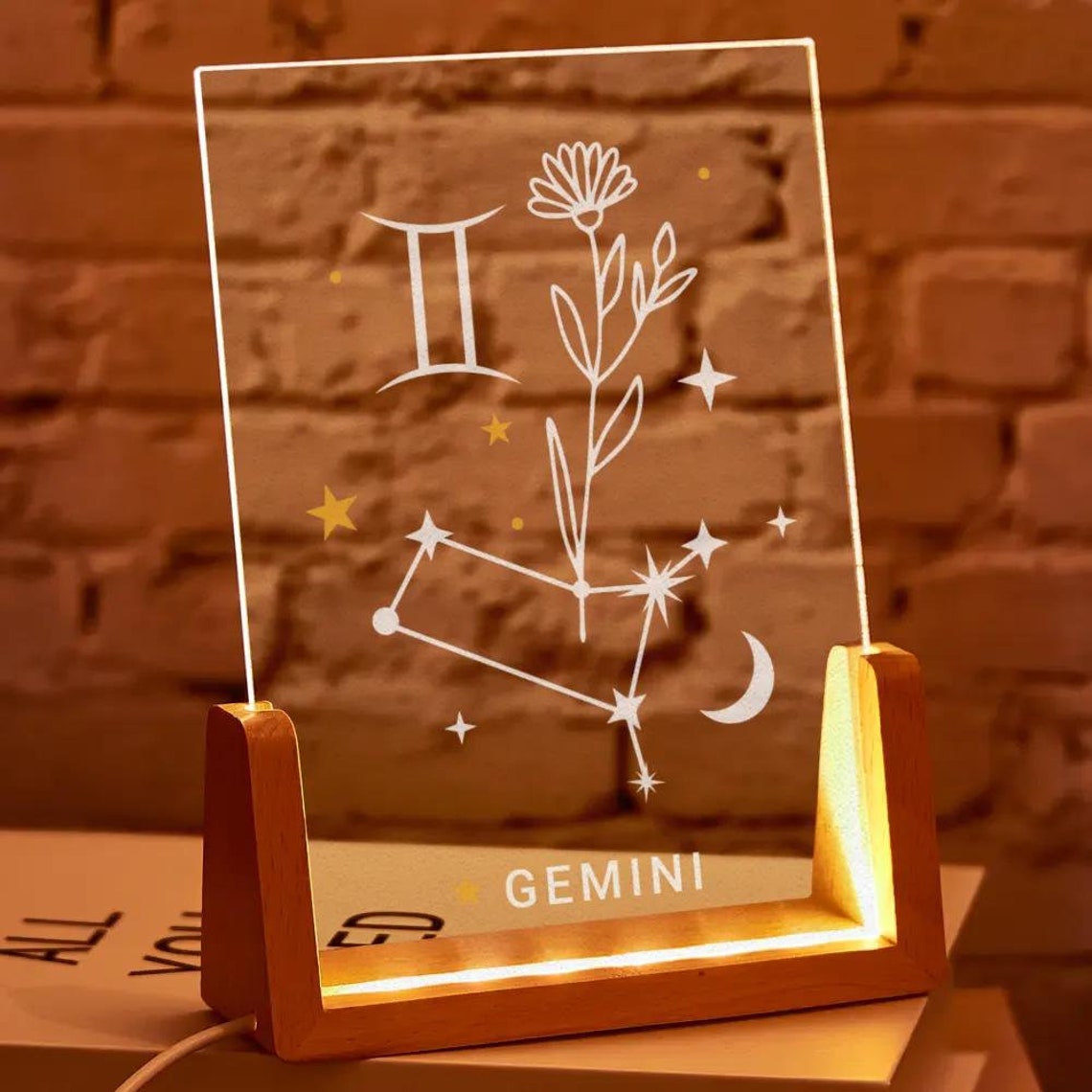 Gemini Acrylic Night Light Personalized LED Lamp With White and Warm ...