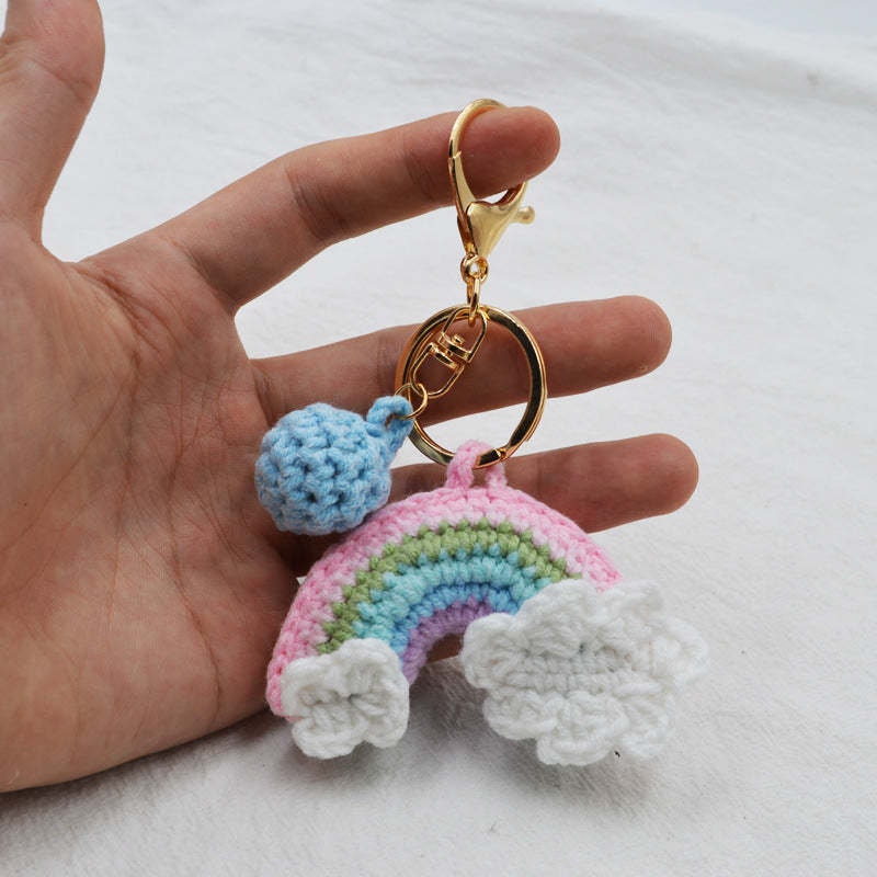 Handmade Crochet Rainbow Keychain Cute Keyring Bag Charm Boho Rainbow ...