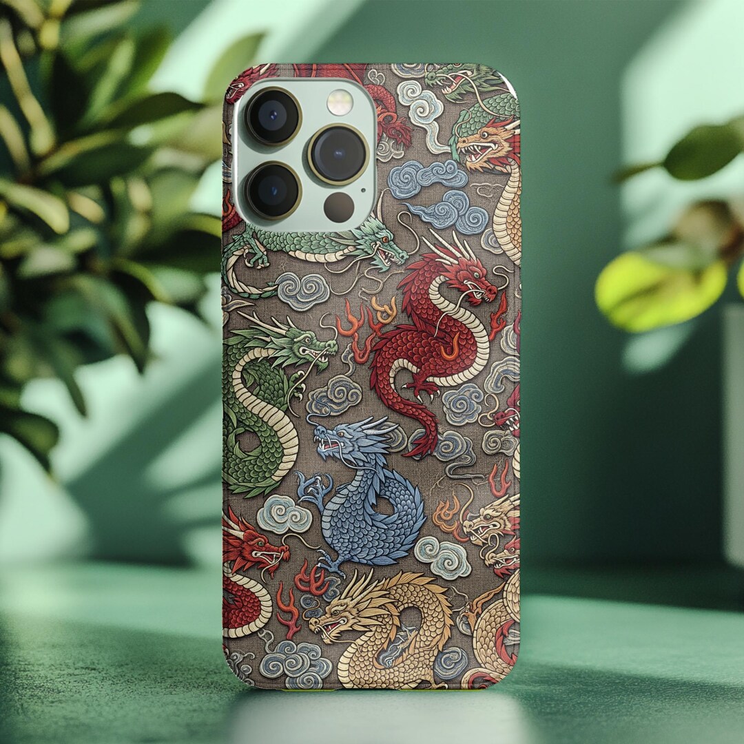 Japanese Goth Dragon Phone Case - Mystical Embroidered iPhone 16e Cover ...