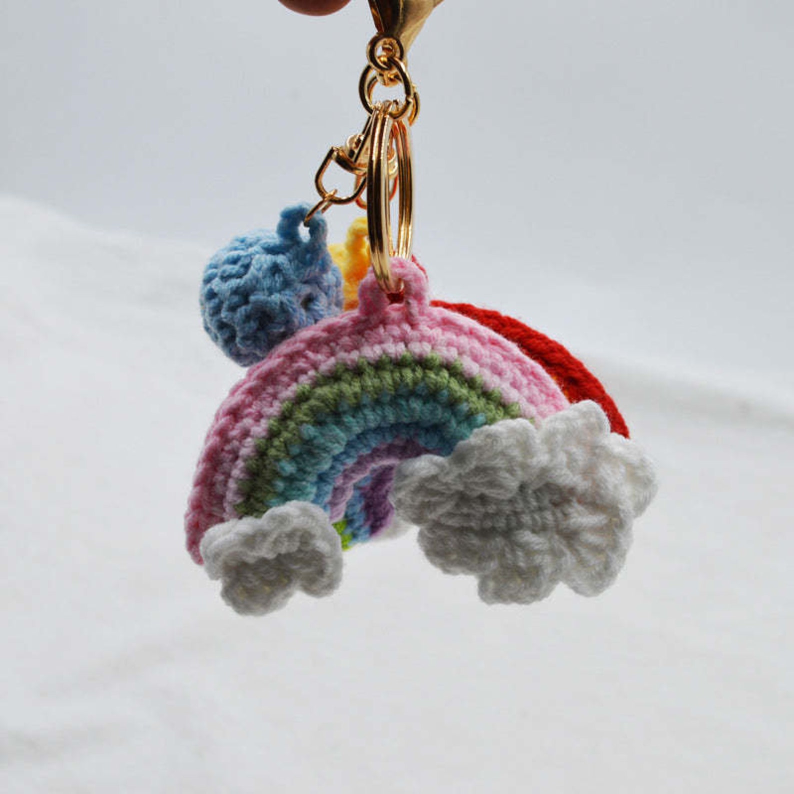 Handmade Crochet Rainbow Keychain Cute Keyring Bag Charm Boho Rainbow ...