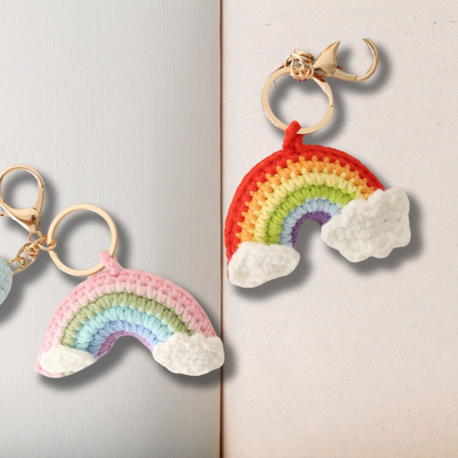 Handmade Crochet Rainbow Keychain Cute Keyring Bag Charm Boho Rainbow ...