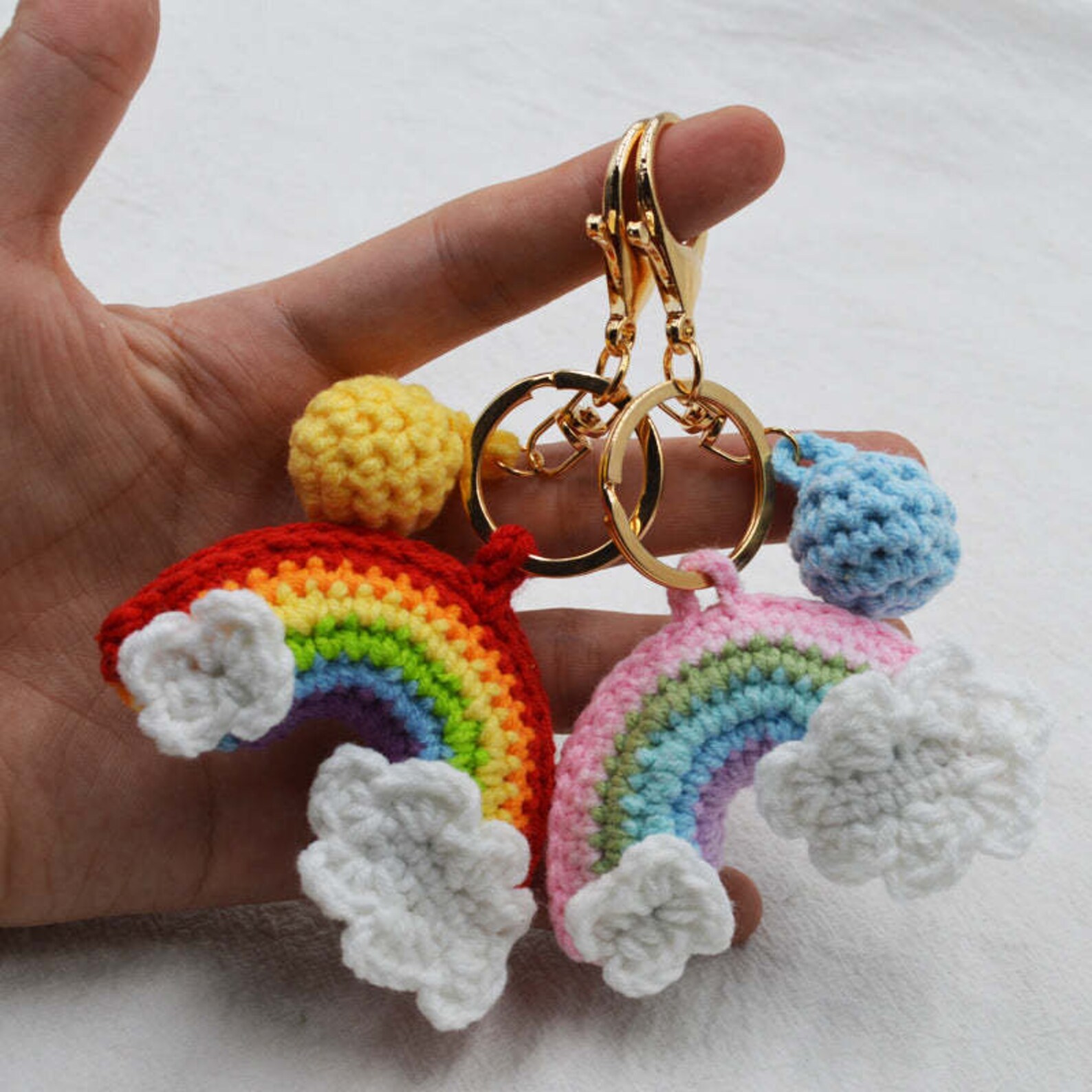 Handmade Crochet Rainbow Keychain Cute Keyring Bag Charm Boho Rainbow ...
